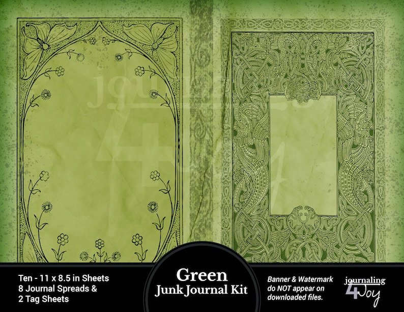 Green Junk Journal Kit - 300 DPI Printable Digital Junk Journaling Kit ...