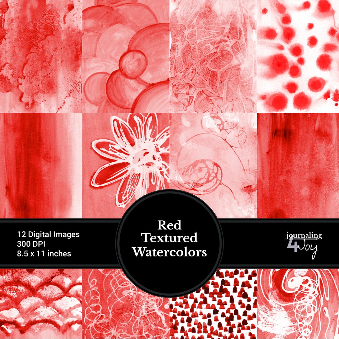 Red Watercolor Textures, Printable Backgrounds for Journals (digital ...