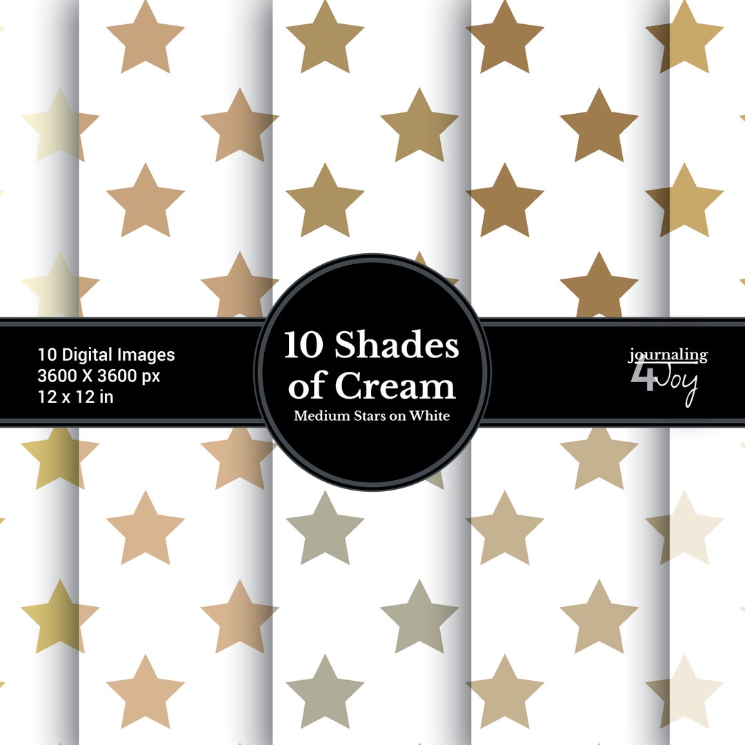 10 Cream Star Patterns on a White Digital Patterns, 300DPI 12x12 Inch ...