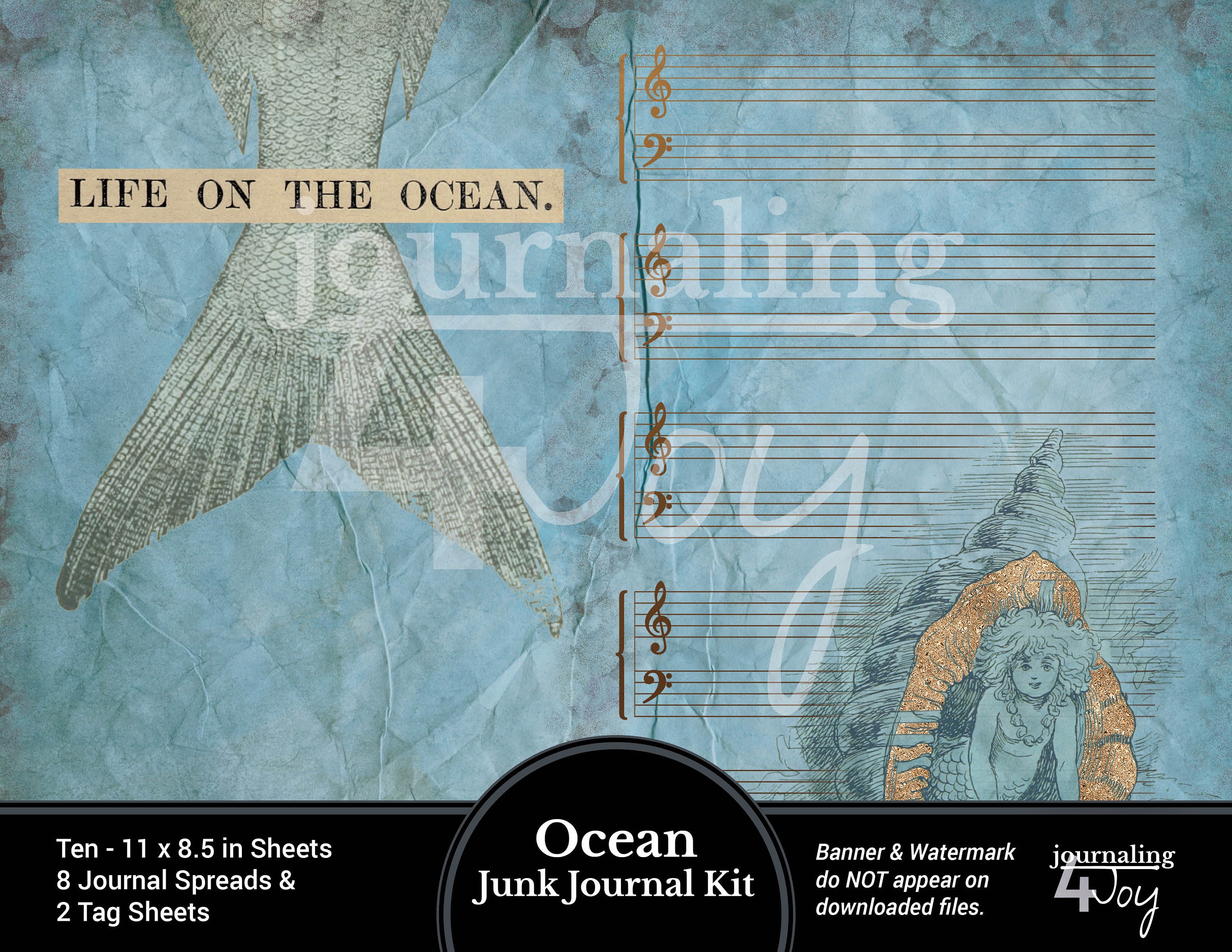 Printable Vintage Ocean Junk Journal Kit – Mermaid, Diver, & Maps ...