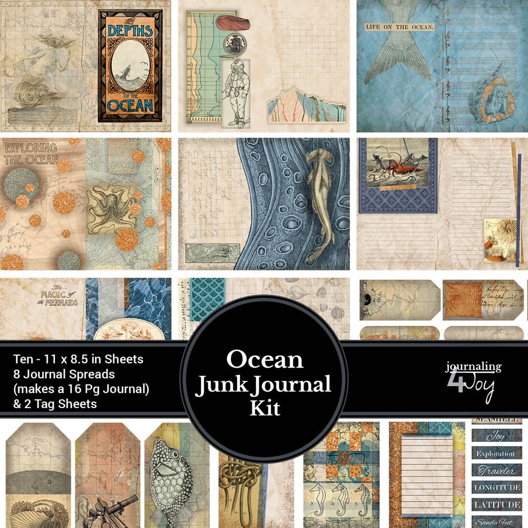 Printable Vintage Ocean Junk Journal Kit – Mermaid, Diver, & Maps ...
