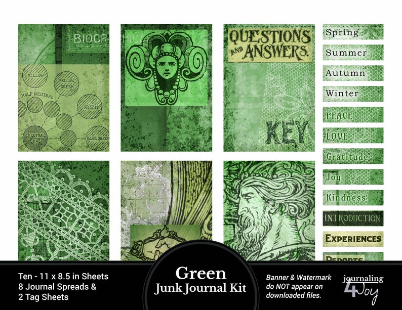 Green Junk Journal Kit 300 DPI Printable Digital Junk Journaling Kit 10 ...