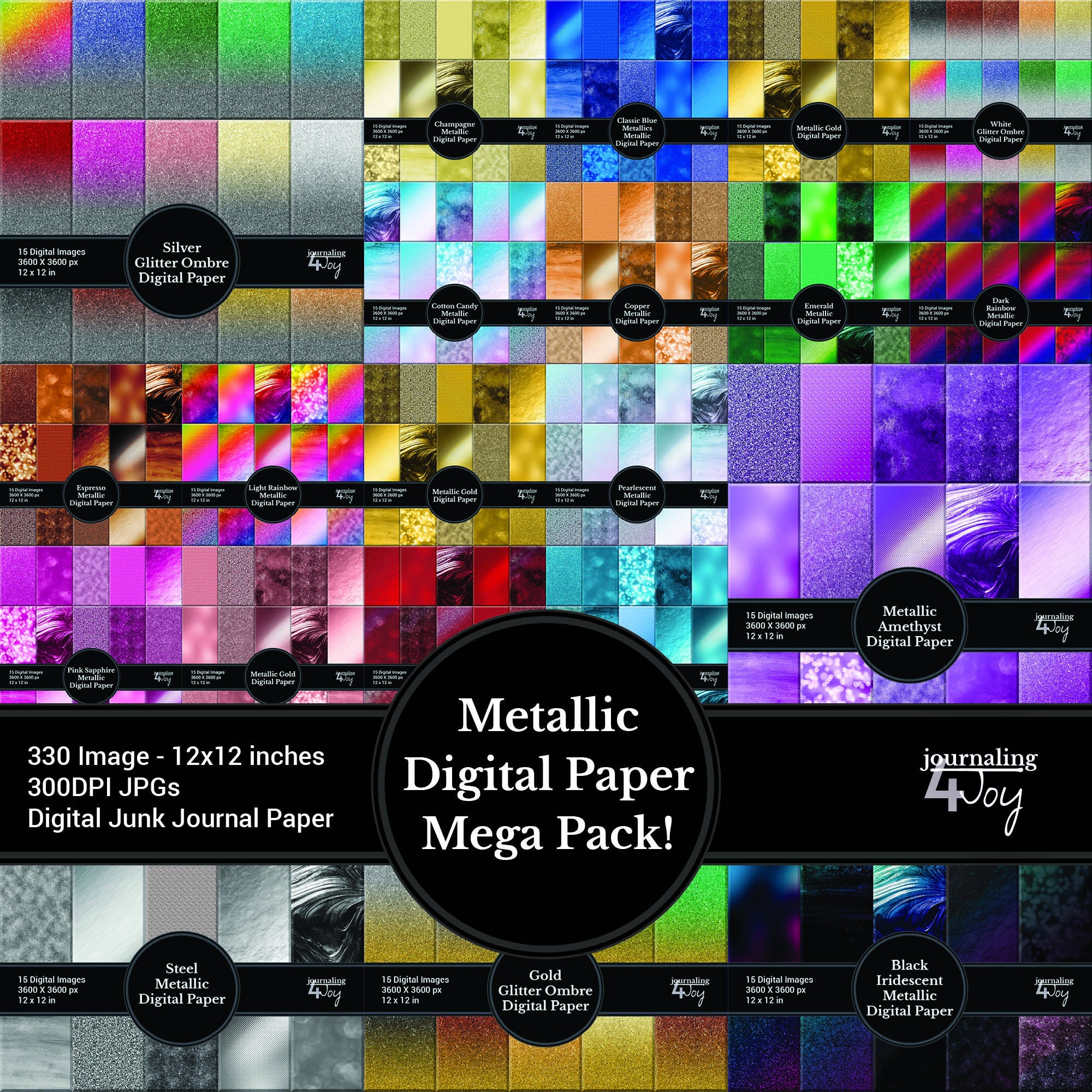 Metallic Mega Pack - 330 Different Digital Paper Backgrounds - Foils ...