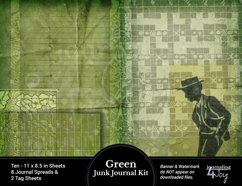 Green Junk Journal Kit 300 DPI Printable Digital Junk Journaling Kit 10 ...