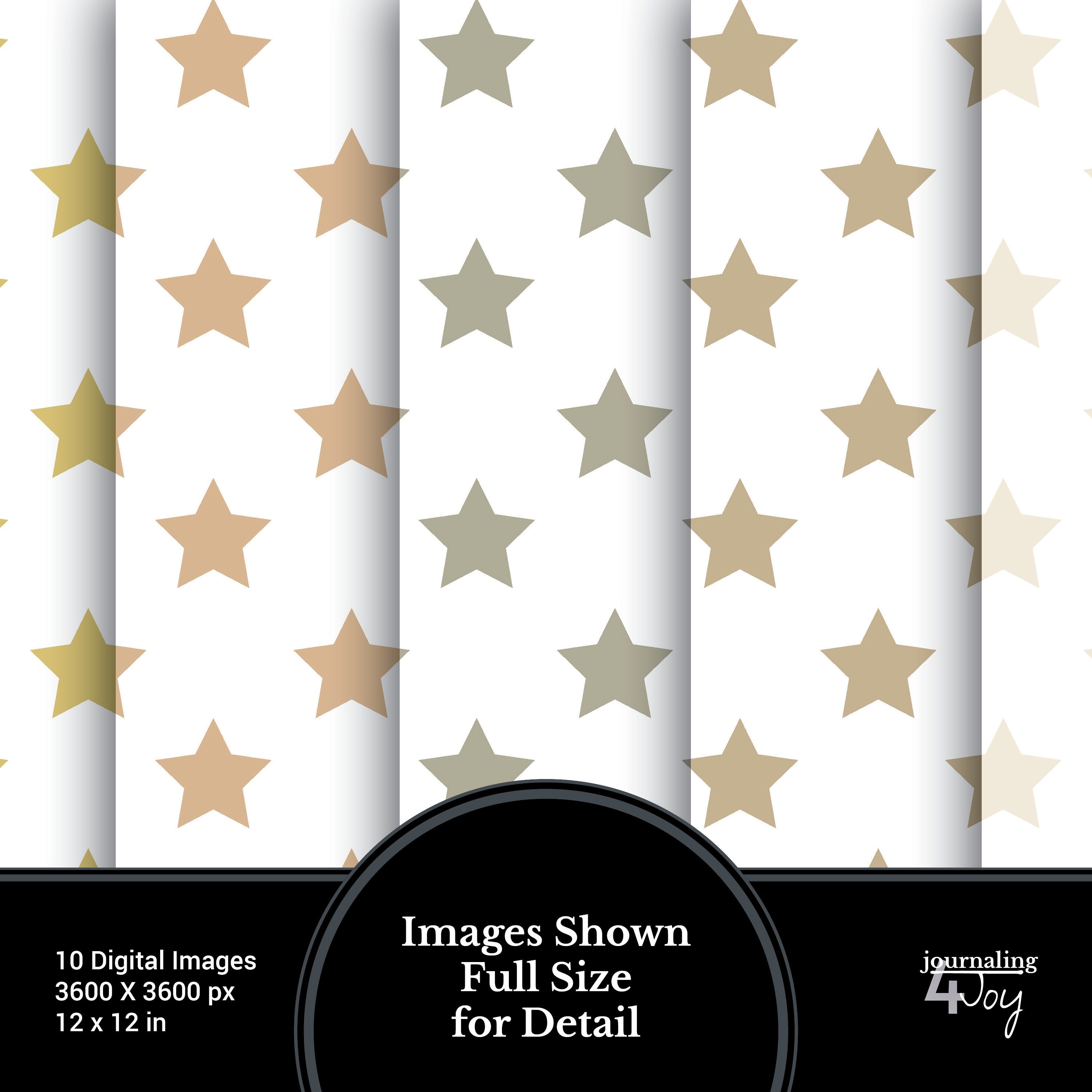 10 Cream Star Patterns on a White Digital Patterns, 300DPI 12x12 Inch ...
