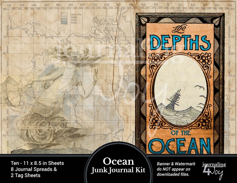 Printable Vintage Ocean Junk Journal Kit – Mermaid, Diver, & Maps ...