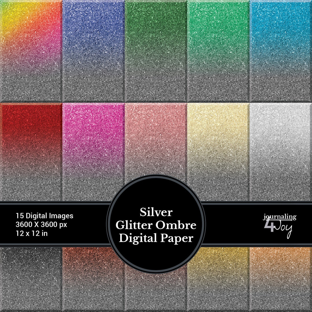 15 Silver Glitter Ombre Digital Paper, Glitter Backgrounds, Glitter ...