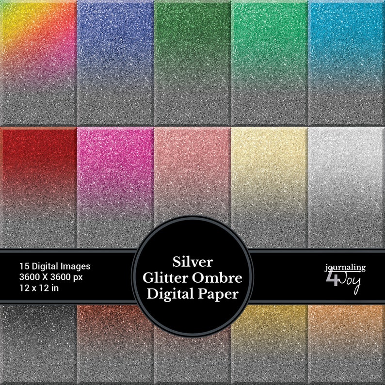 15 Silver Glitter Ombre Digital Paper, Glitter Backgrounds, Glitter ...