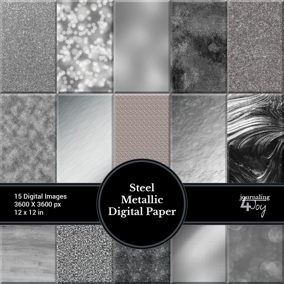 Steel Gray Metallic Digital Paper, Glitter & Bokeh Textures (digital ...