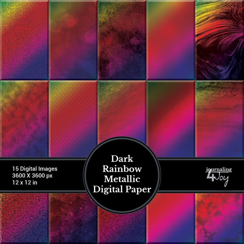 Dark Rainbow Metallic Digital Paper, Backgrounds, Foil, Textures ...