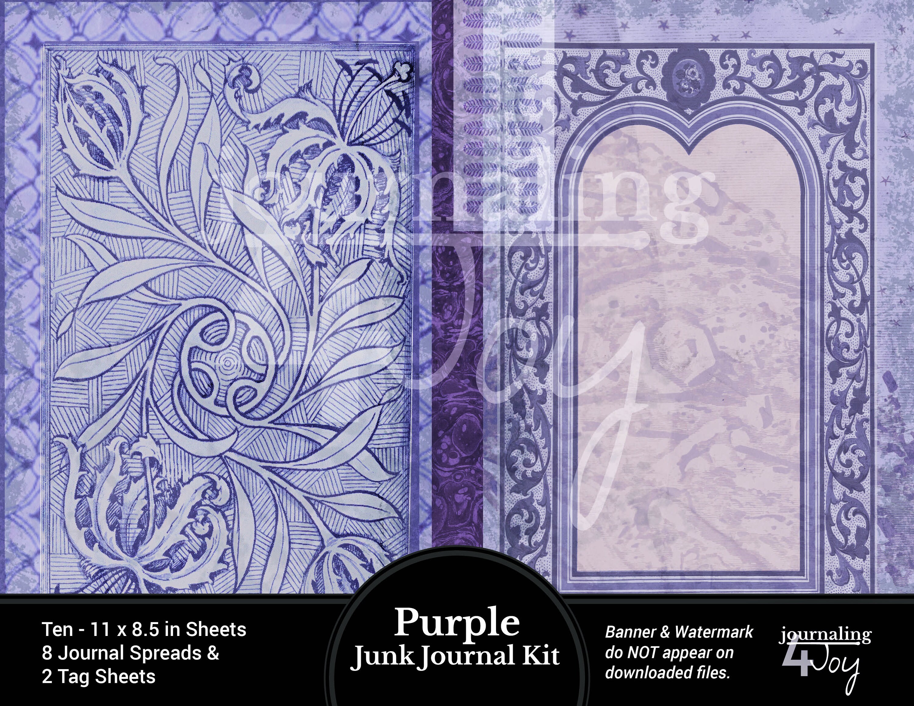 Purple Junk Journal Kit Printable Digital Junk Journaling Kit 10 ...