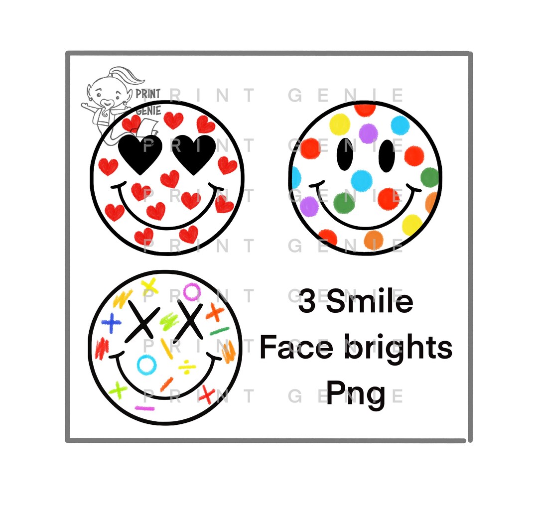 Smile Face Brights Png Clip Art Instant Digital Download Bright Colours ...