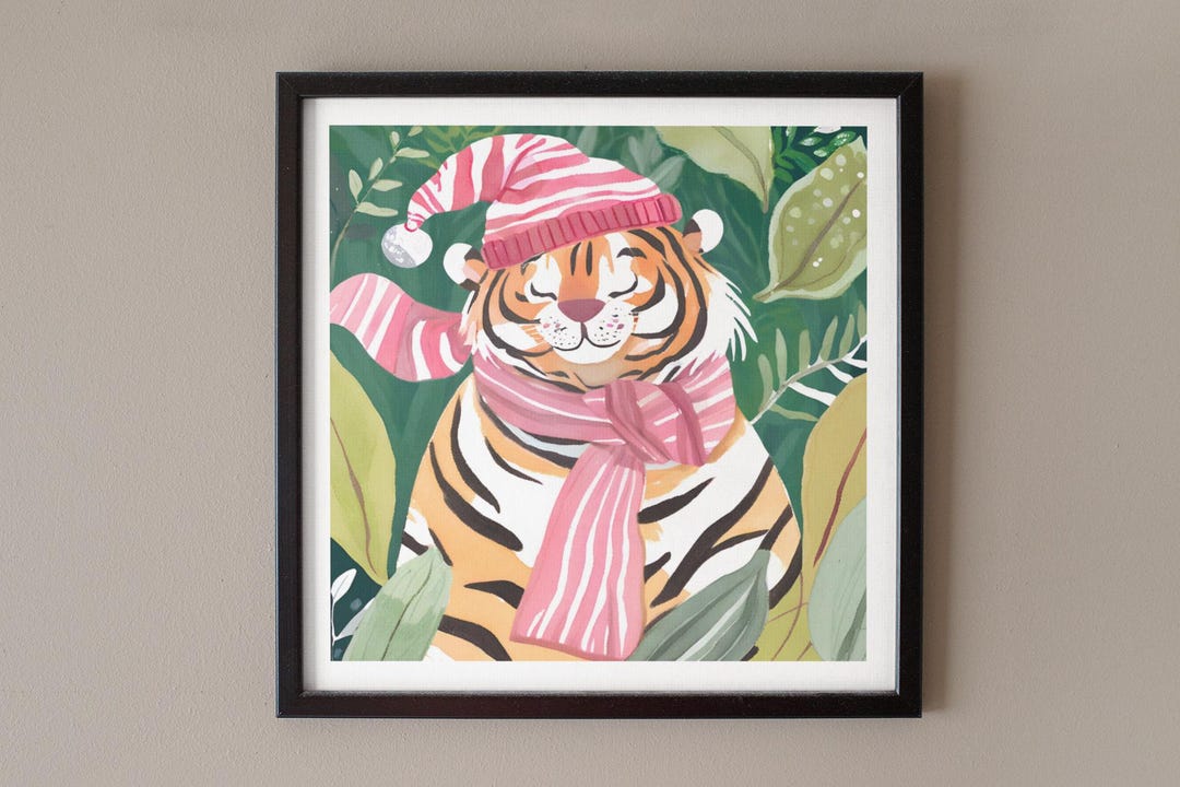 Tiger Wearing Hat and Scarf Art Print - Square Wall Art Print - Animal ...