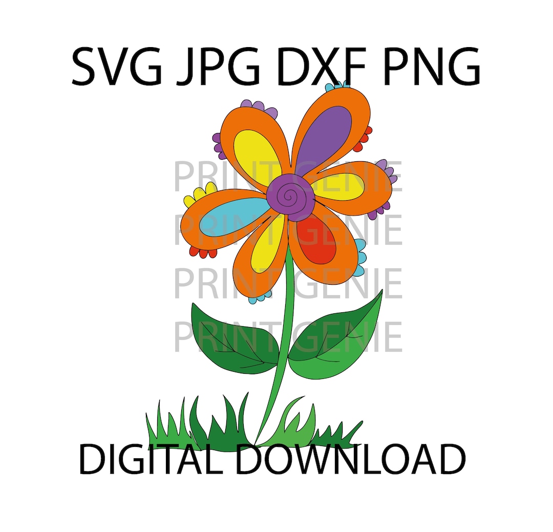 Cartoon Flower Clipart: Colorful Floral Design SVG (digital Download ...