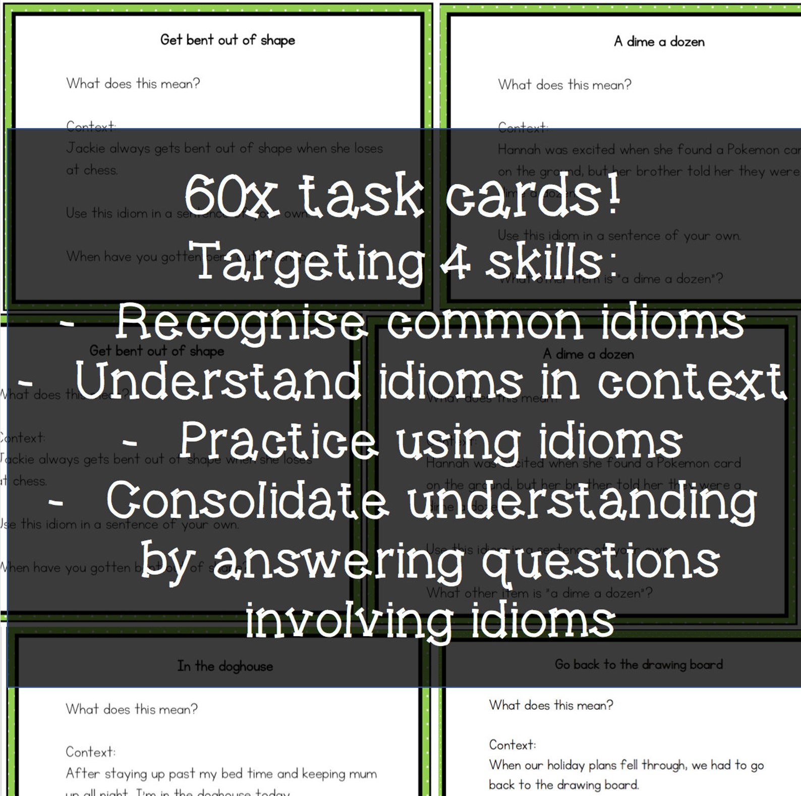 Speech Therapy Download: Idioms Activity Task Cards - Social Skills for ...