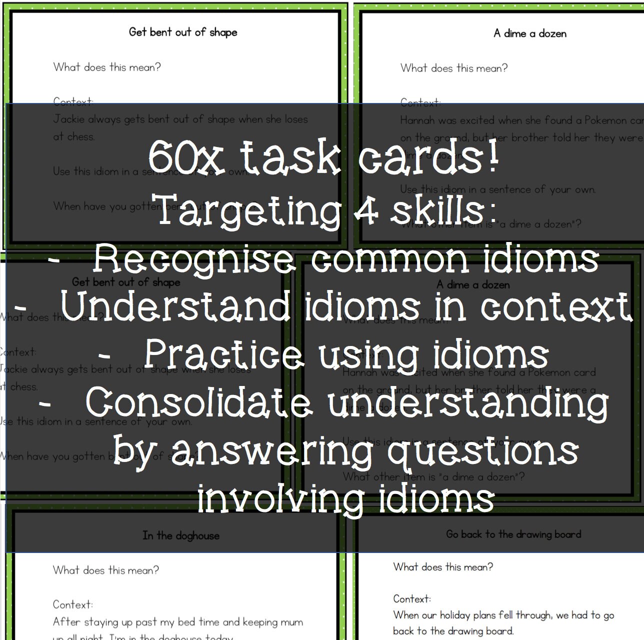 Speech Therapy Download: Idioms Activity Task Cards - Social Skills for ...