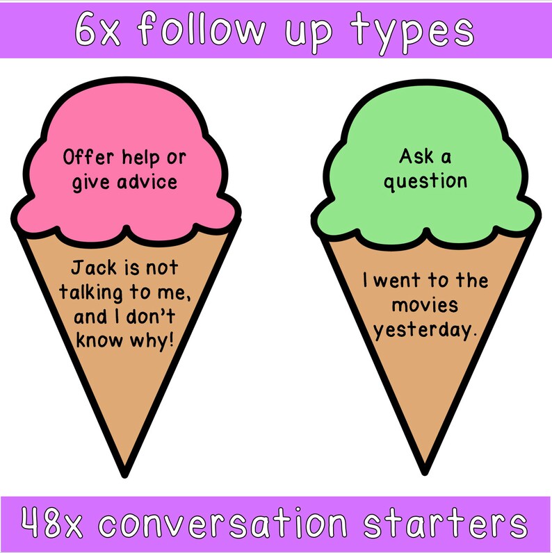 Speech Therapy Download: Conversation Skills - Follow Ups Ice Cream ...