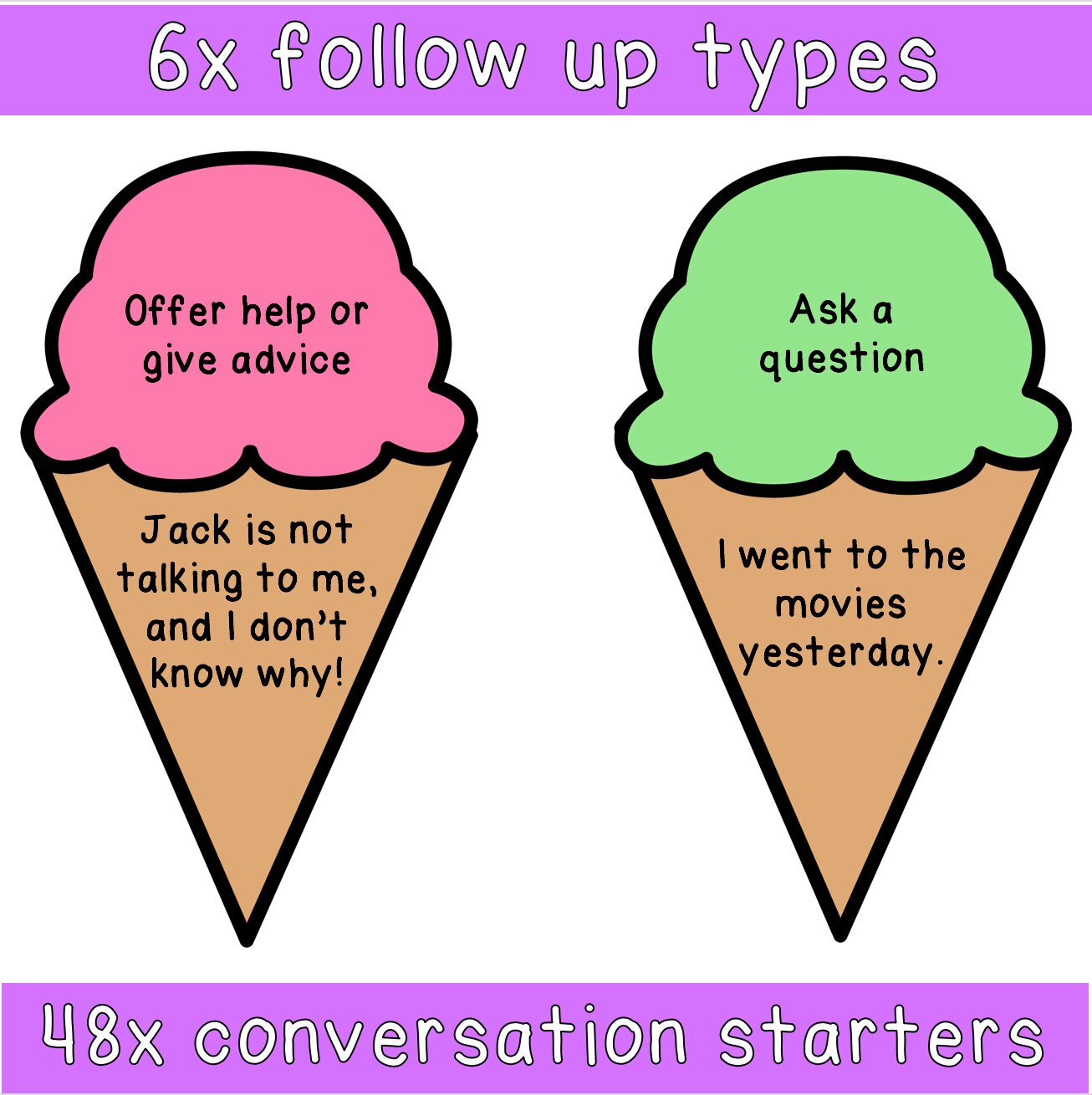 Speech Therapy Download: Conversation Skills - Follow Ups Ice Cream ...