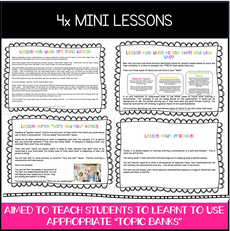 Speech Therapy Download: Conversation Starters - Social Skills for ...