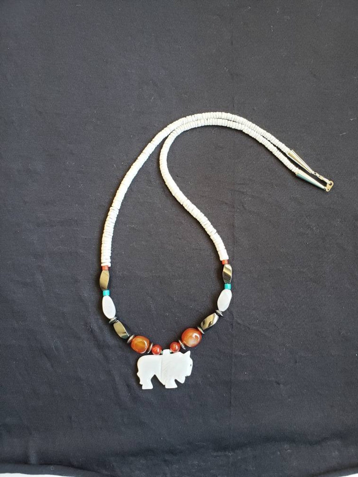 Hand Carved White Stone Buffalo Necklace - Etsy