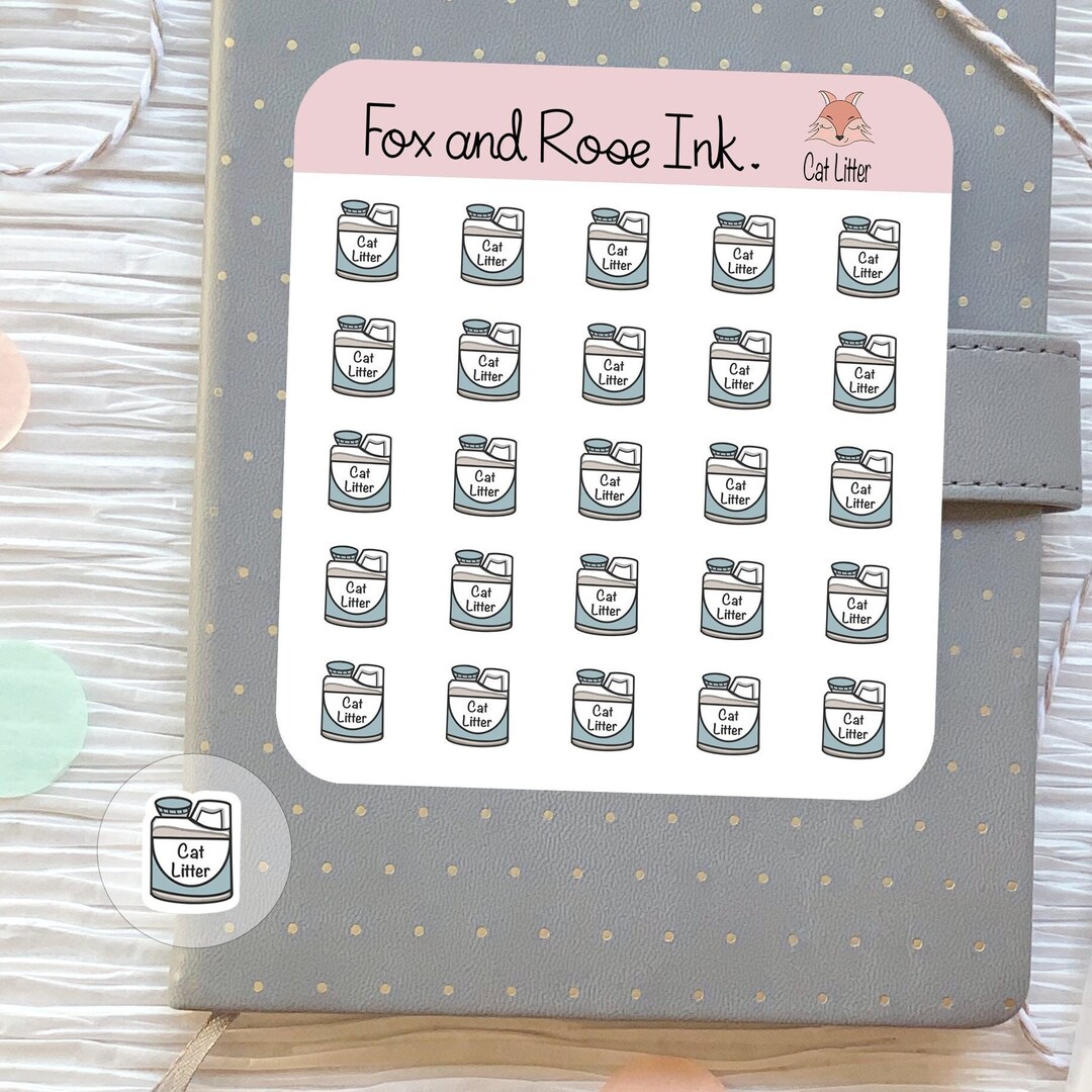 Cat Litter Planner Stickers⎮ Kitty Litter Box Icon Stickers Sheet⎮ Cat ...