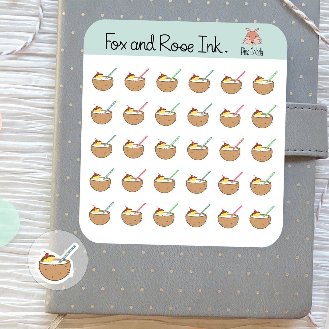 Pina Colada Planner Stickers⎮ Tropical Drink Stickers for Planners and ...