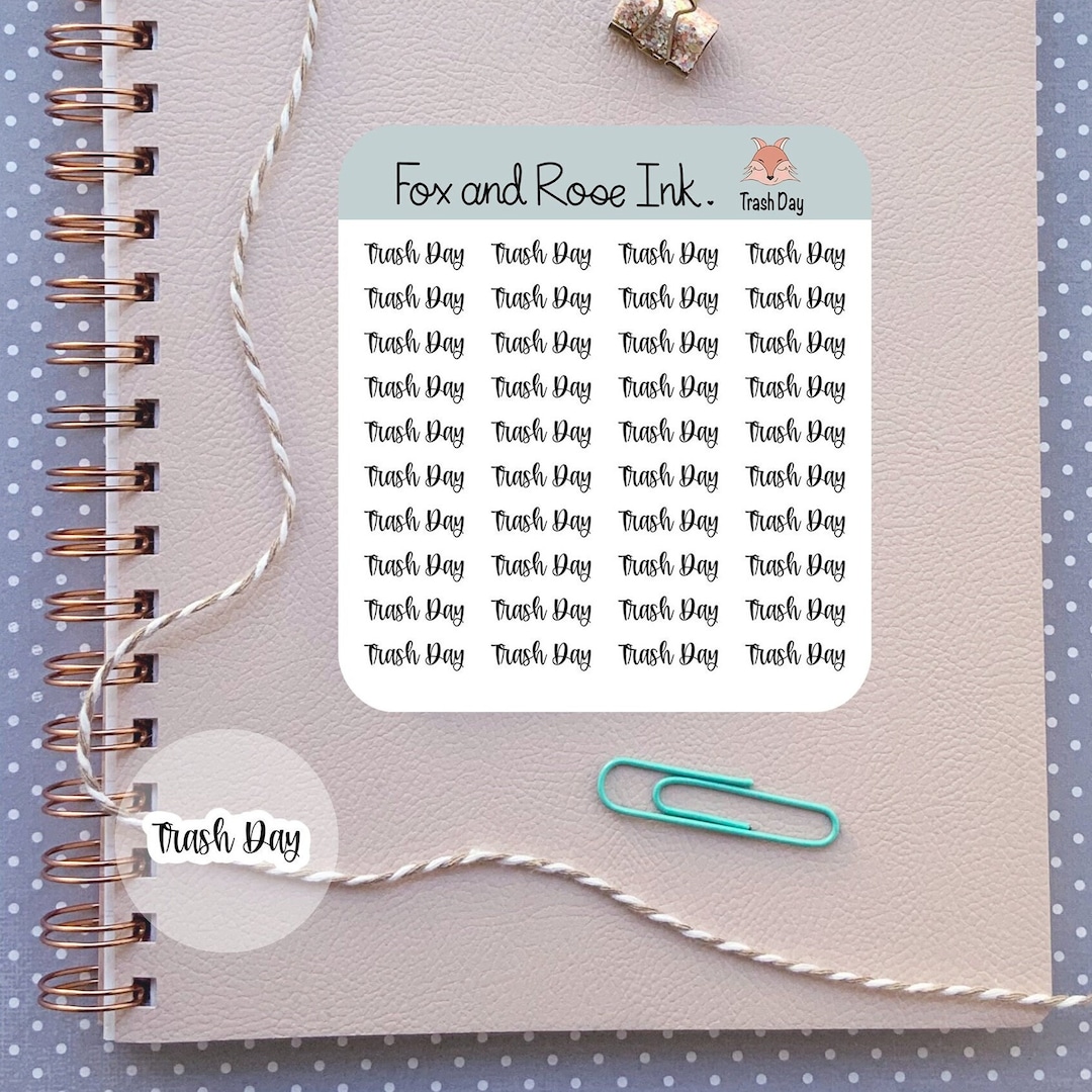 Trash Day Script Planner Stickers Trash Planner Stickers Reminder ...
