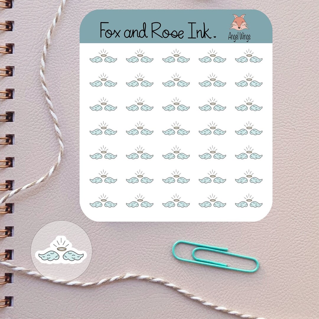 Angel Wing Stickers⎮ Angel Planner Stickers Sheet⎮ Hand Drawn Icons for ...