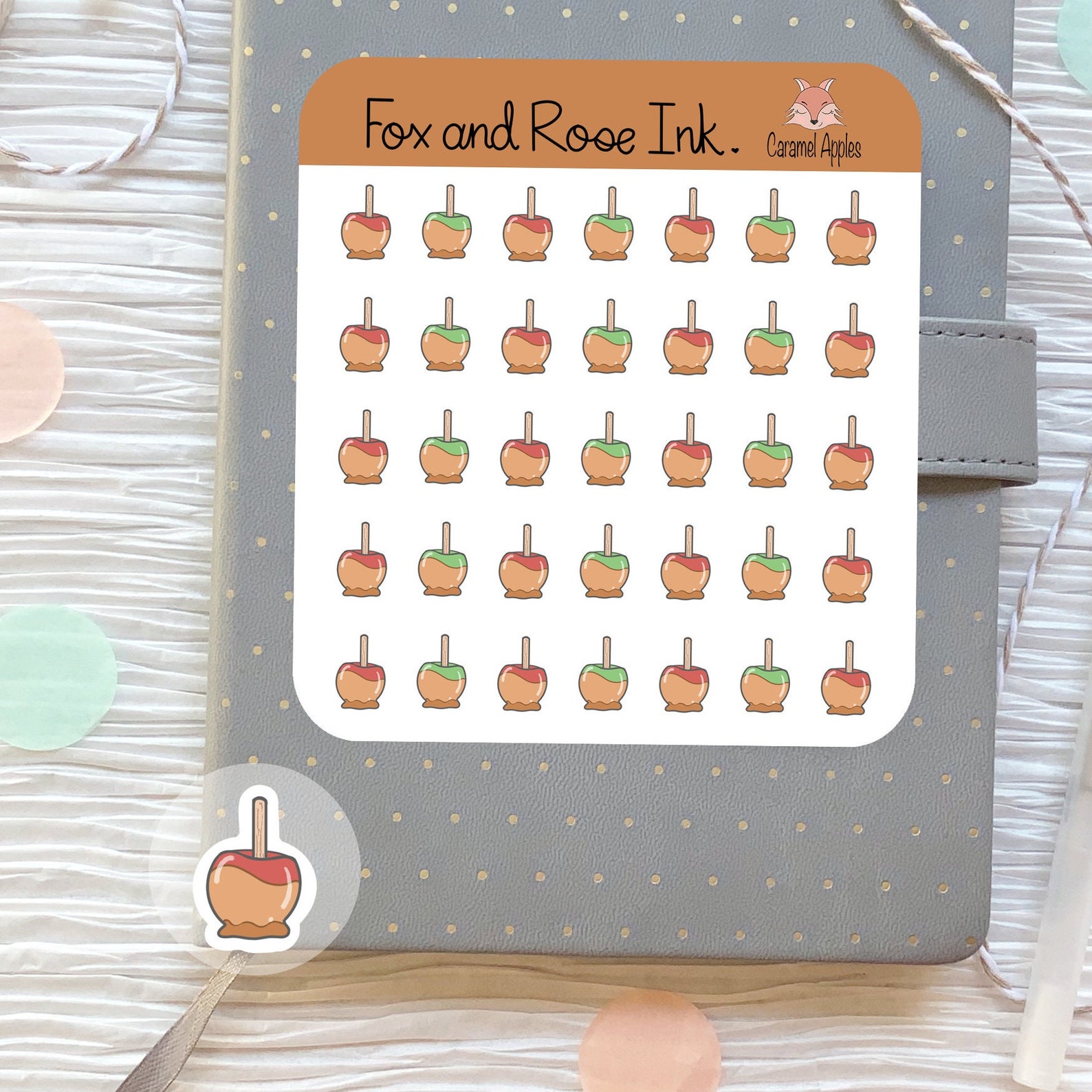 Caramel Apples Planner Stickers⎮ Toffee Apples Icon Stickers for ...
