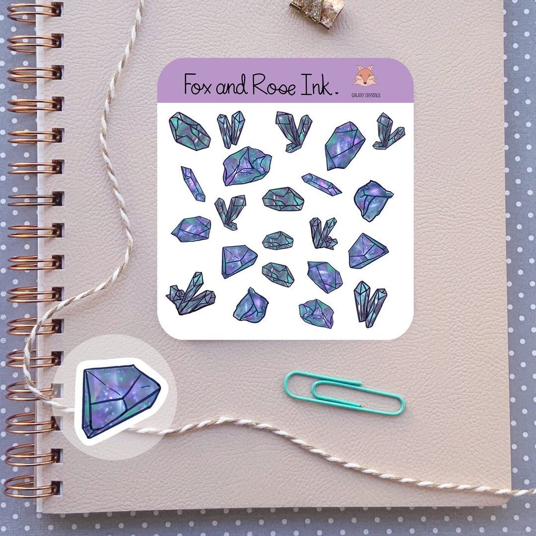 Crystal STICKER SHEET Gem Geode Amethyst Decorative Aesthetic Stickers ...
