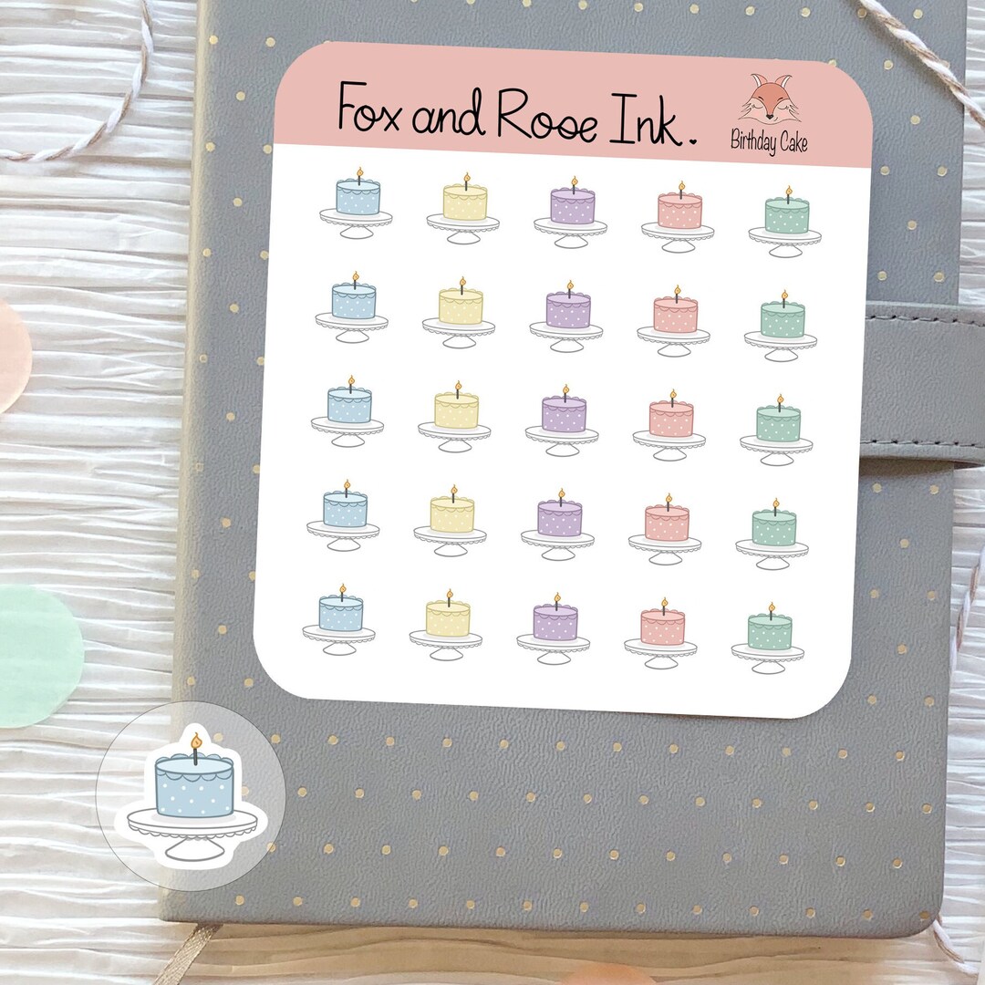 Mini Birthday Cake Planner Stickers ⎮ Tiny Birthday Party Stickers for ...