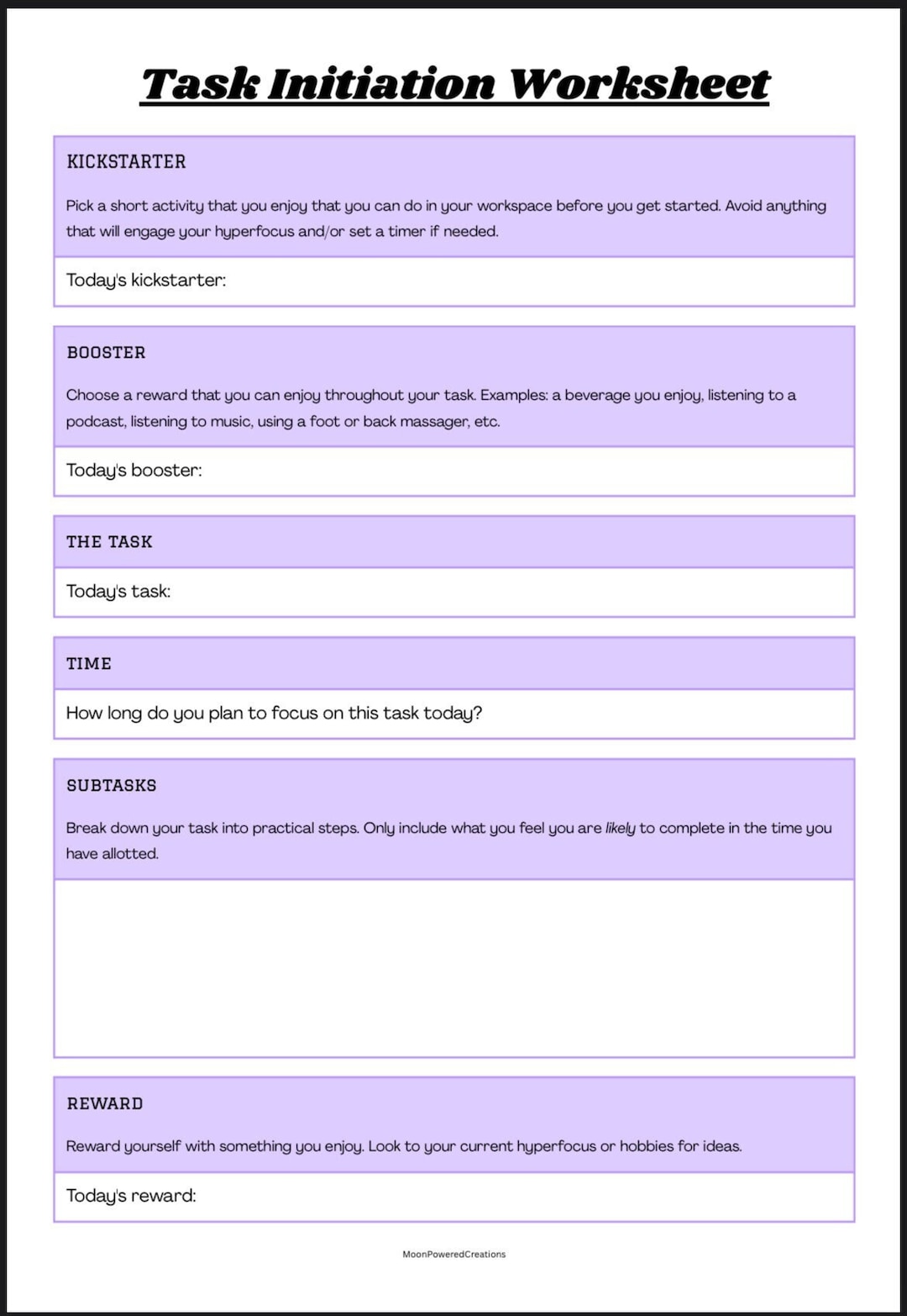 Task Initiation Worksheet - Etsy Task Initiation Worksheet - Etsy