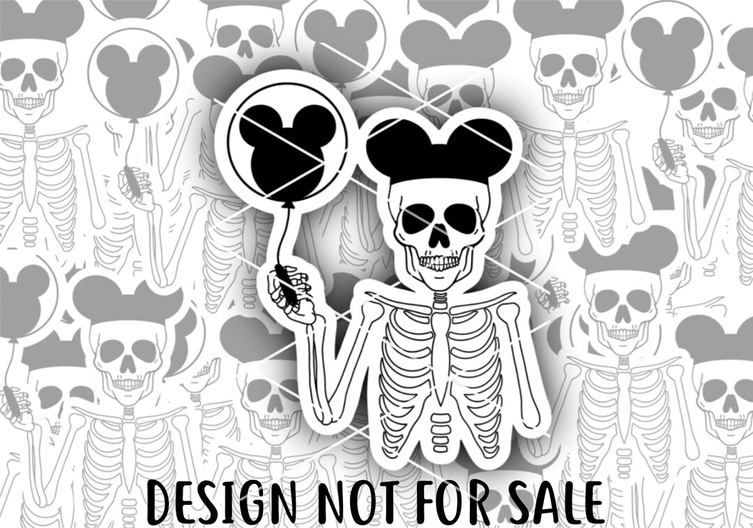 Skeleton Head With Ears & Balloon Sticker 2x2 Spooky, Skull, Gothic ...