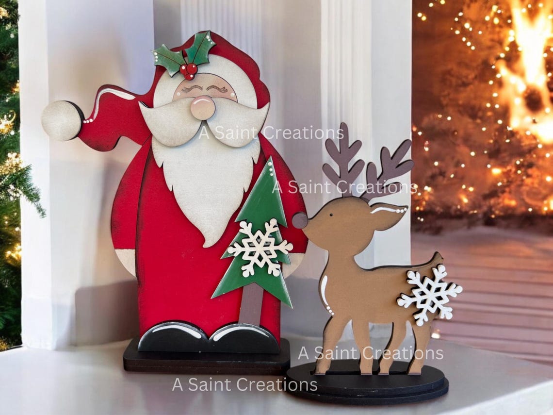 DIY Kit or Finished Santa and Reindeer, Christmas Decor, Christmas ...