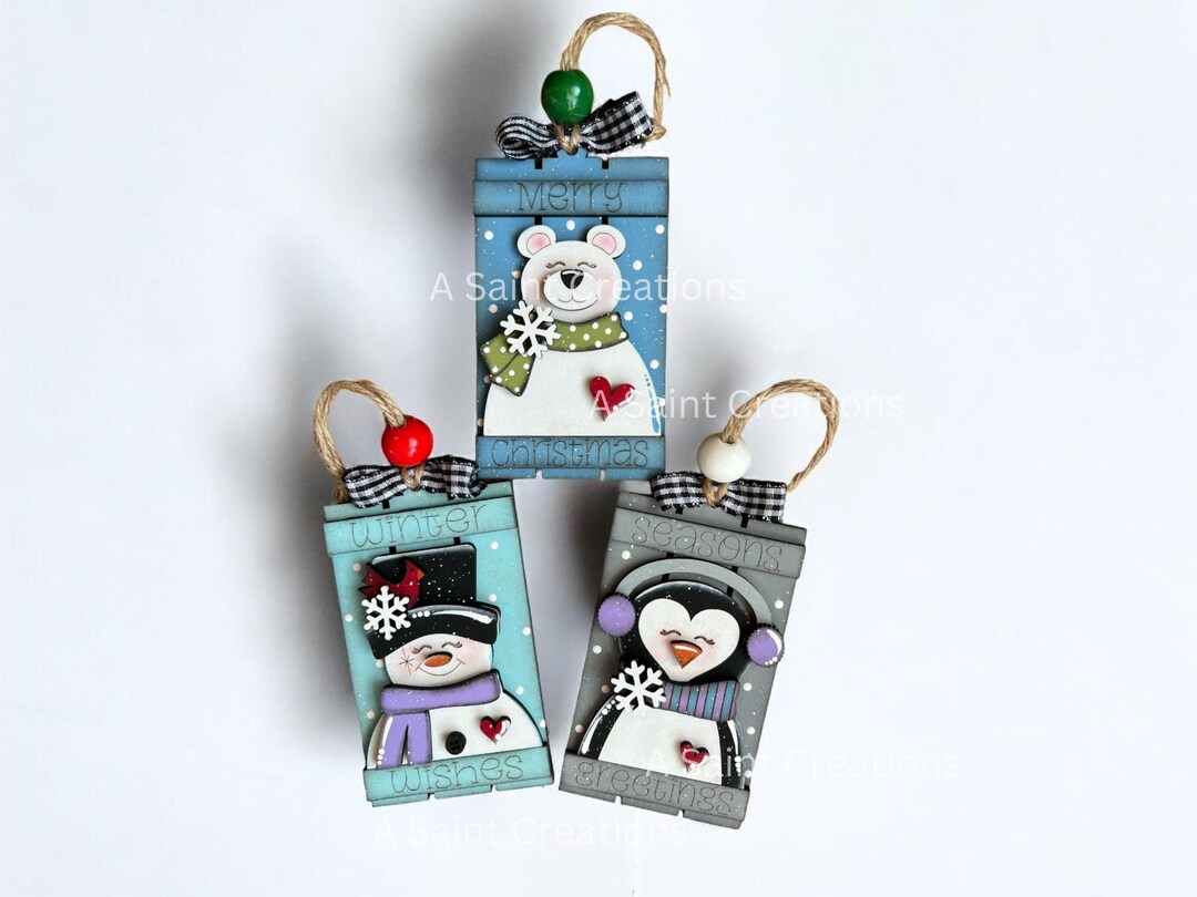 DIY Kit or Painted Christmas Pallet Ornaments, Christmas Gift, Snowman ...