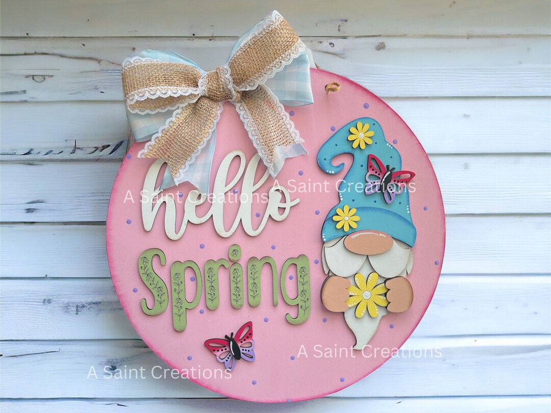 Hello Spring, Wood Door Hanger, Front Door Decor, Spring Door Hanger ...