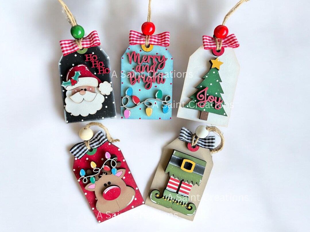 DIY Kit or Painted Christmas Tag Ornaments, Christmas Gift, Santa ...