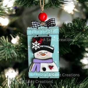 DIY Kit or Painted Christmas Pallet Ornaments, Christmas Gift, Snowman ...