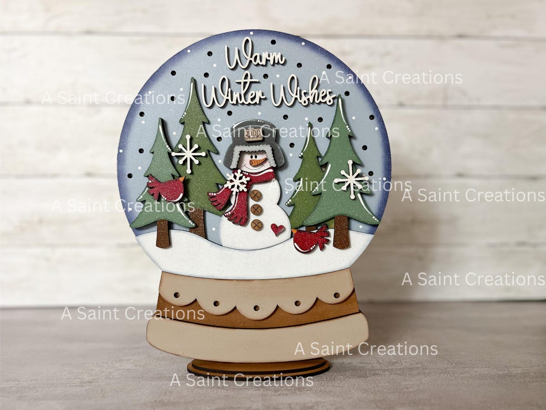 DIY Kit or Finished Lighted Snowman Snow Globe, Winter Decor, Wood ...