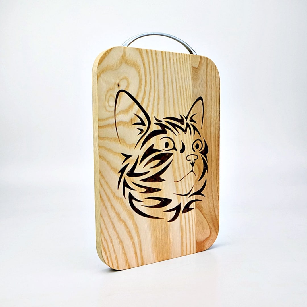CAT Cutting Board With Amber Inlays Cat Head Giff for Cats Lover ...