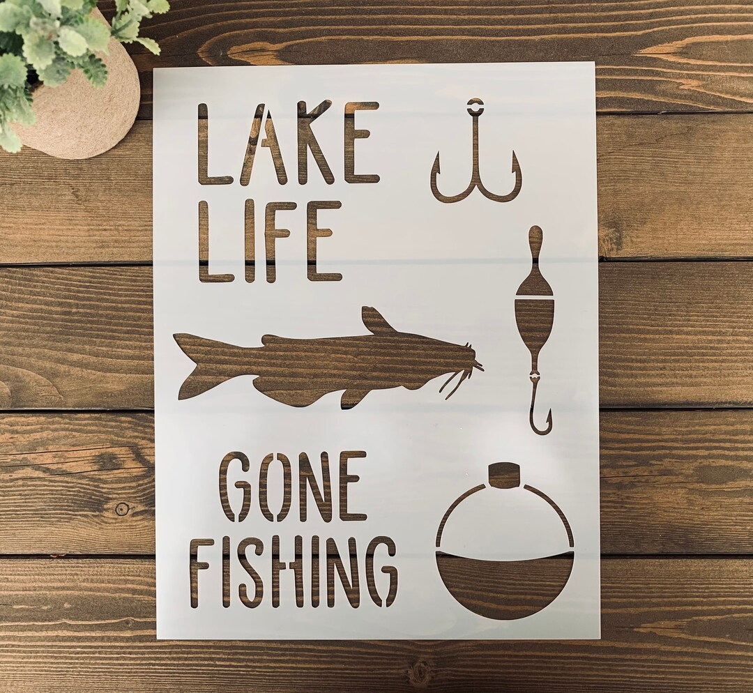 Stencil, Reusable Lake Stencil Sheet, Gone Fishing Stencil, Lake Life ...