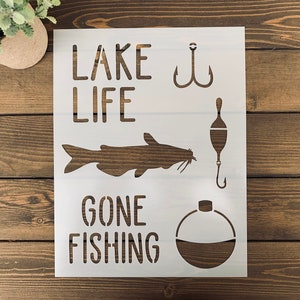 Stencil, Reusable Lake Stencil Sheet, Gone Fishing Stencil, Lake Life ...