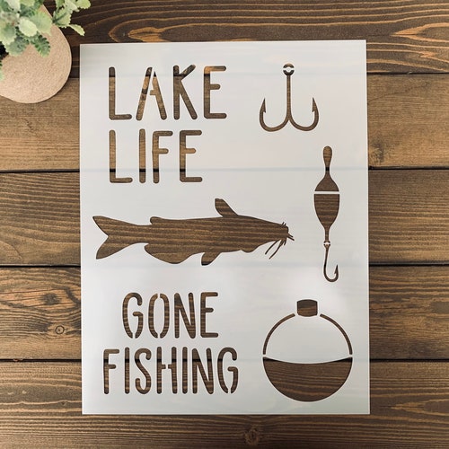Stencil Reusable Lake Stencil Sheet Gone Fishing Stencil - Etsy