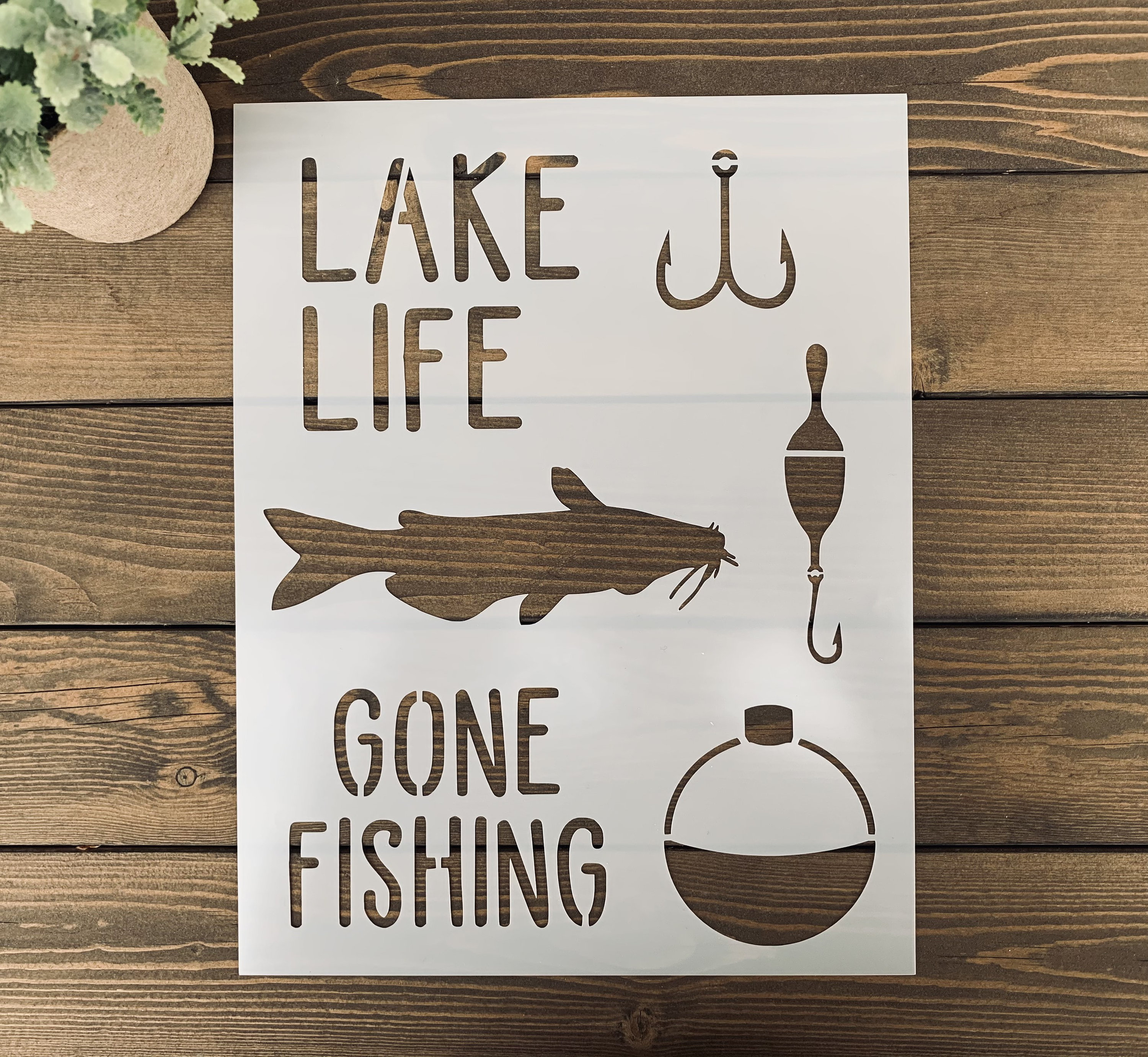 Stencil Reusable Lake Stencil Sheet Gone Fishing Stencil - Etsy