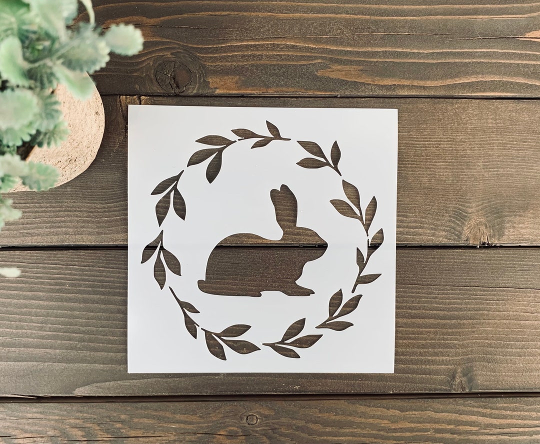 Stencil, Reusable Bunny Stencil, Easter Bunny in Wreath Stencil, Rabbit ...