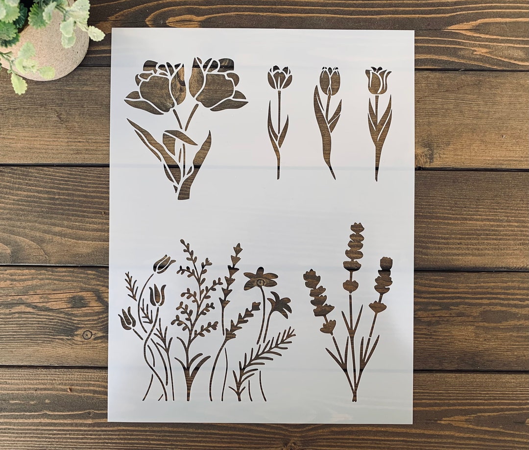 Stencil, Reusable Flower Stencil Sheet, Wild Flower Stencil, Spring ...