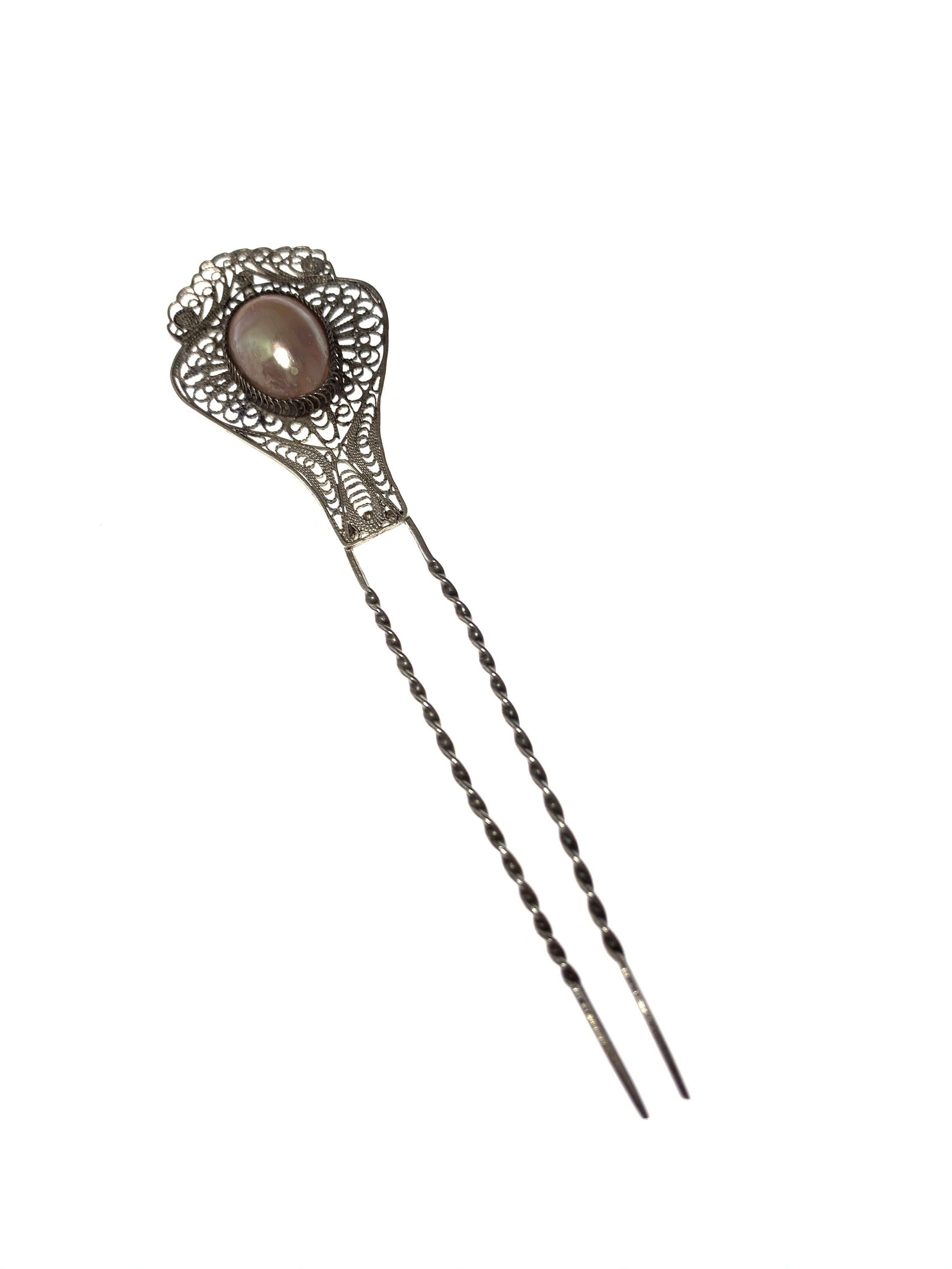 Sterling Silver Two Prong Hair Pin / Comb With Faux Pearl - Etsy