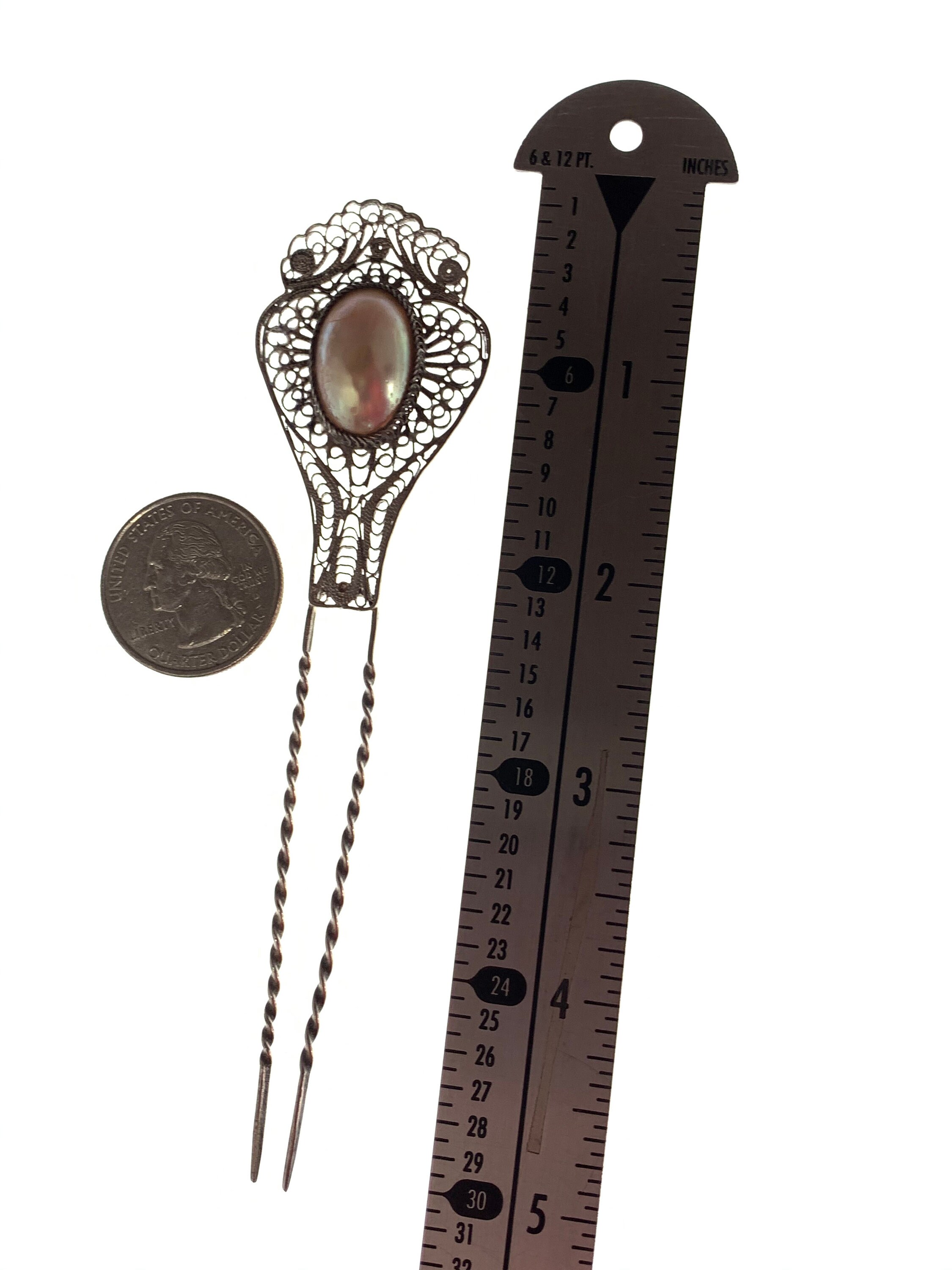 Sterling Silver Two Prong Hair Pin / Comb With Faux Pearl - Etsy