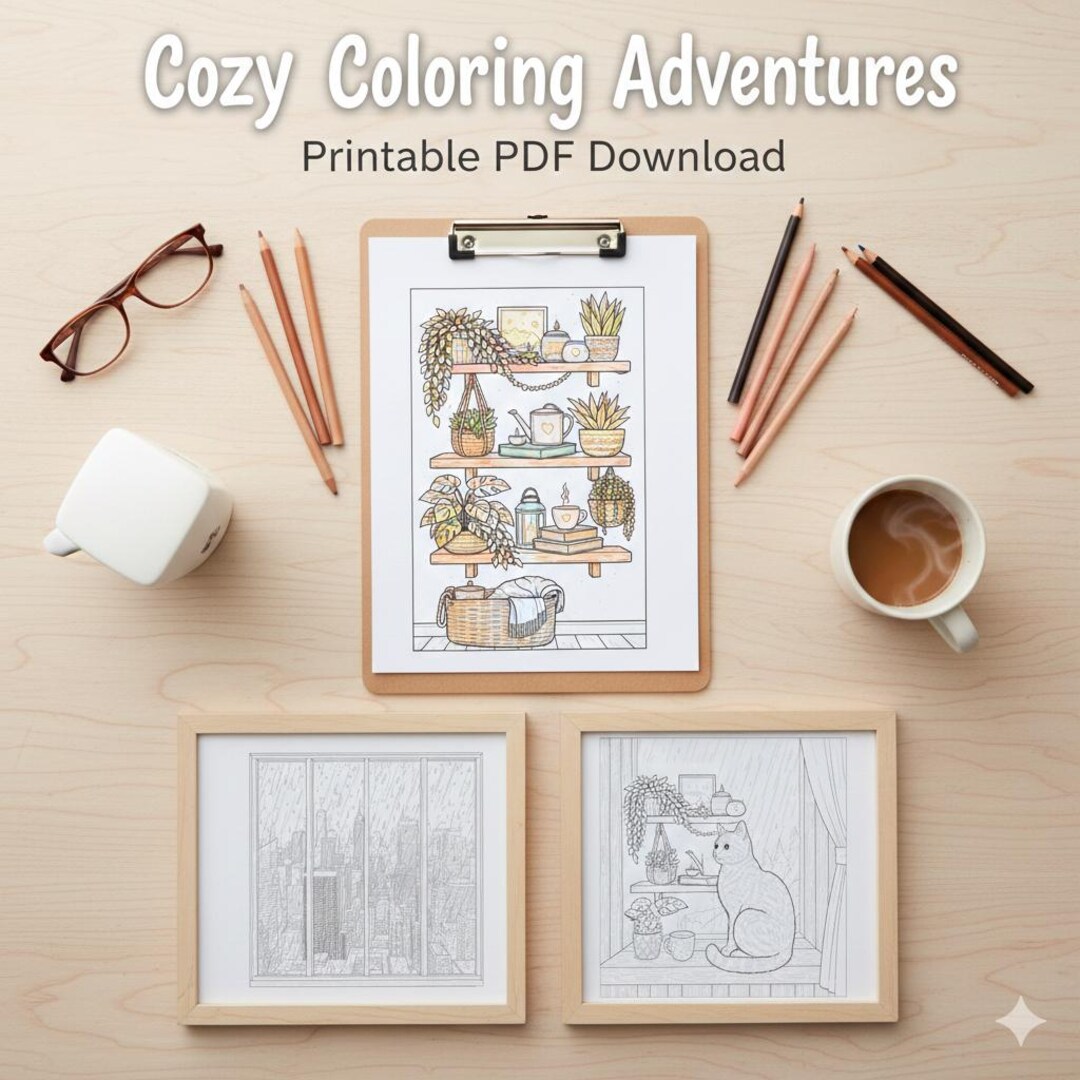 Cosy Coloring Pages - Etsy UK