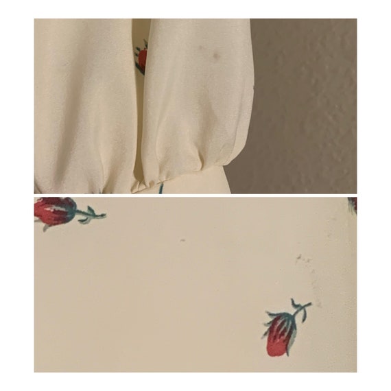 1990's Rosebud Print Blouse with Dramatic Ruffle Neck… - Gem